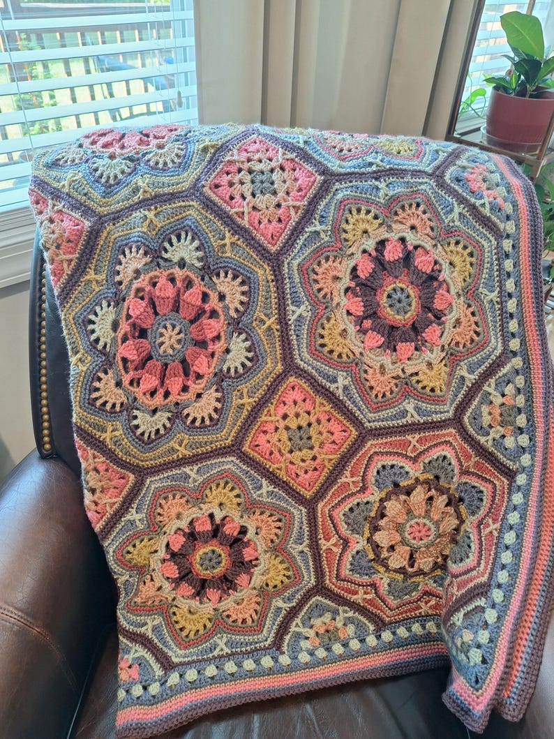 Persian Tile Crochet Afghan: Sandalwood Decorative Blanket - Homemade ...