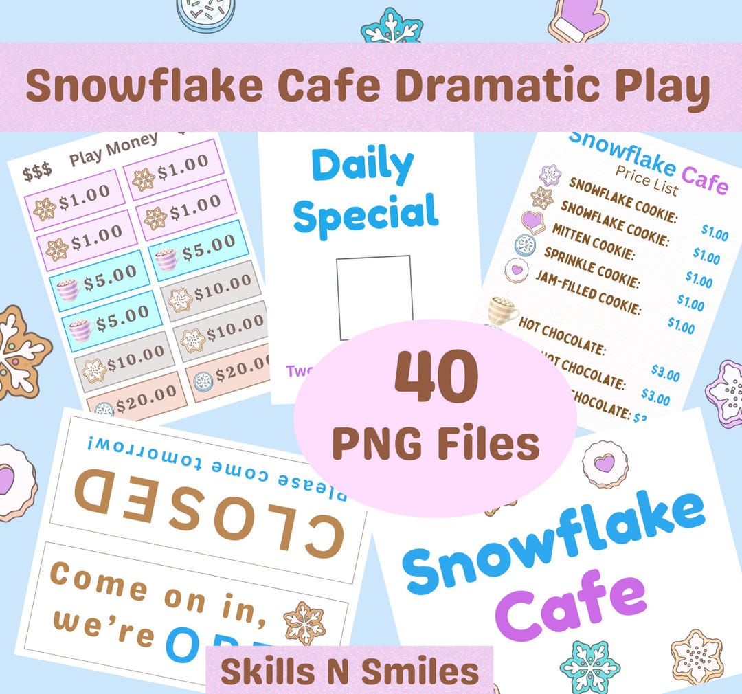 Snowflake Cafe Dramatic Play Center Printable, Winter Pretend Play ...