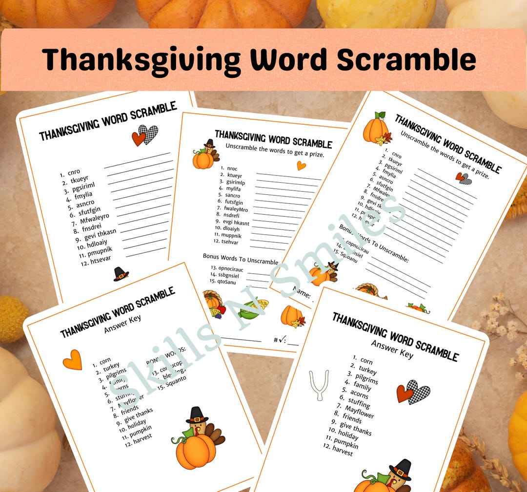 Thanksgiving Word Scramble, Autumn Instant Download, Holiday Activity ...