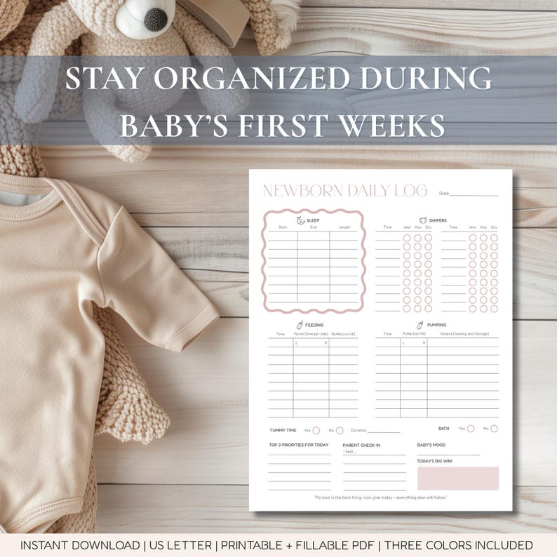 Newborn Daily Log Printable PDF | Fillable Baby Tracker US Letter | Feeding, Diaper, Sleep Chart ...