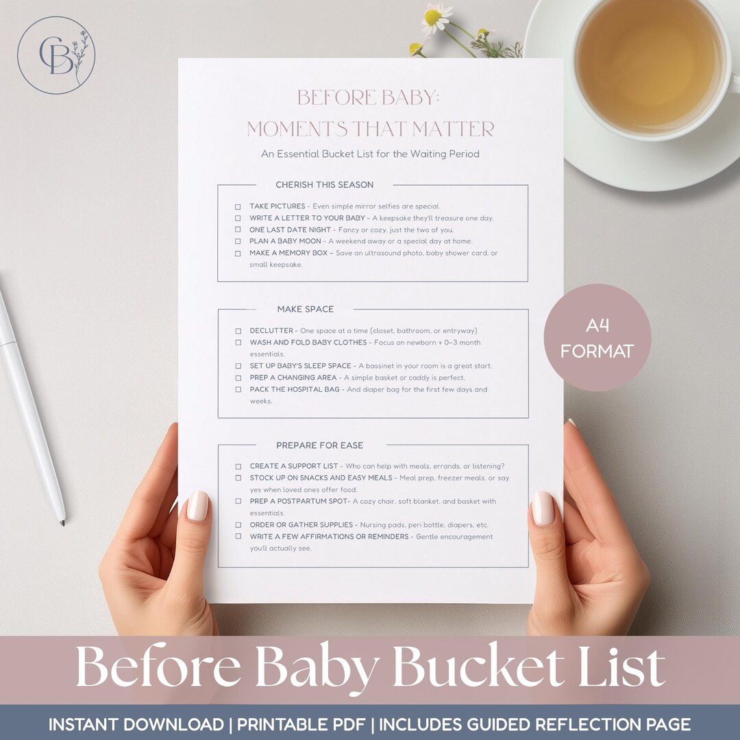 Before Baby Bucket List A4 | Printable Pregnancy Checklist + Planner ...