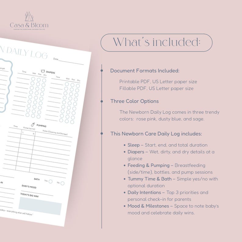 Newborn Daily Log Printable PDF | Fillable Baby Tracker US Letter ...
