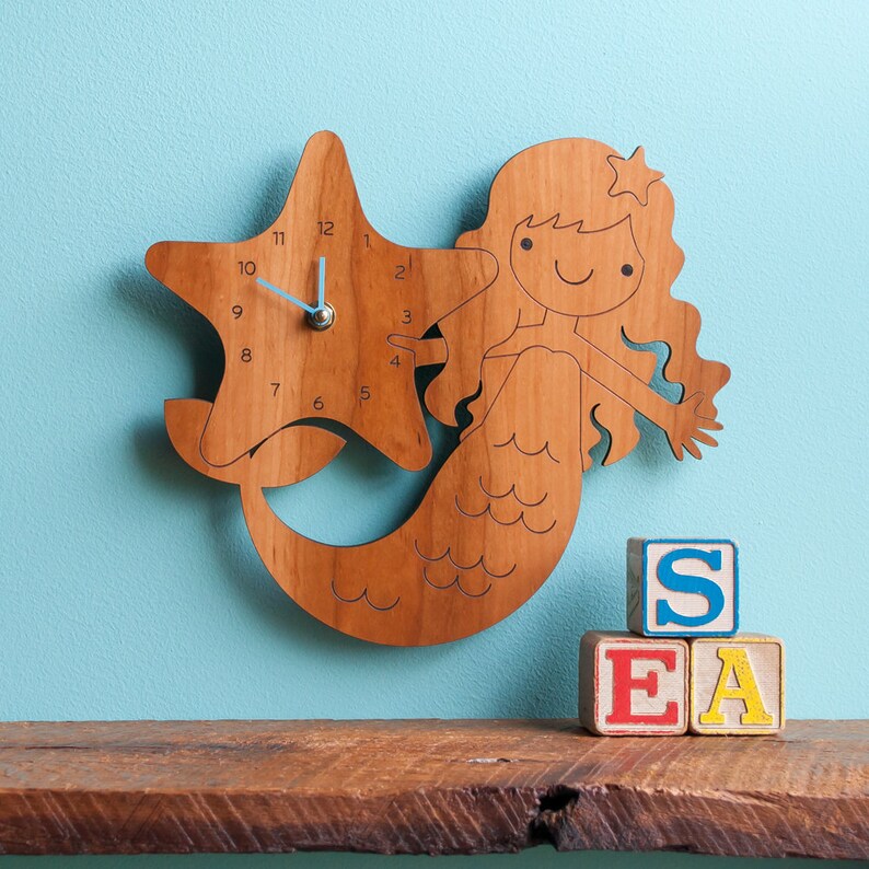 Mermaid Wood Nursery Wall Clock Baby Kids | Etsy