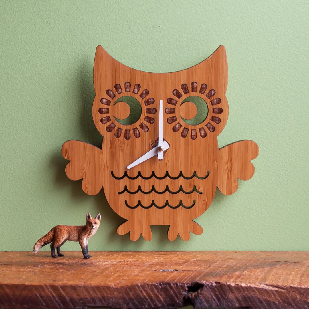 Owl Bamboo Wood Nursery Wall Clock, Baby Kids - Etsy