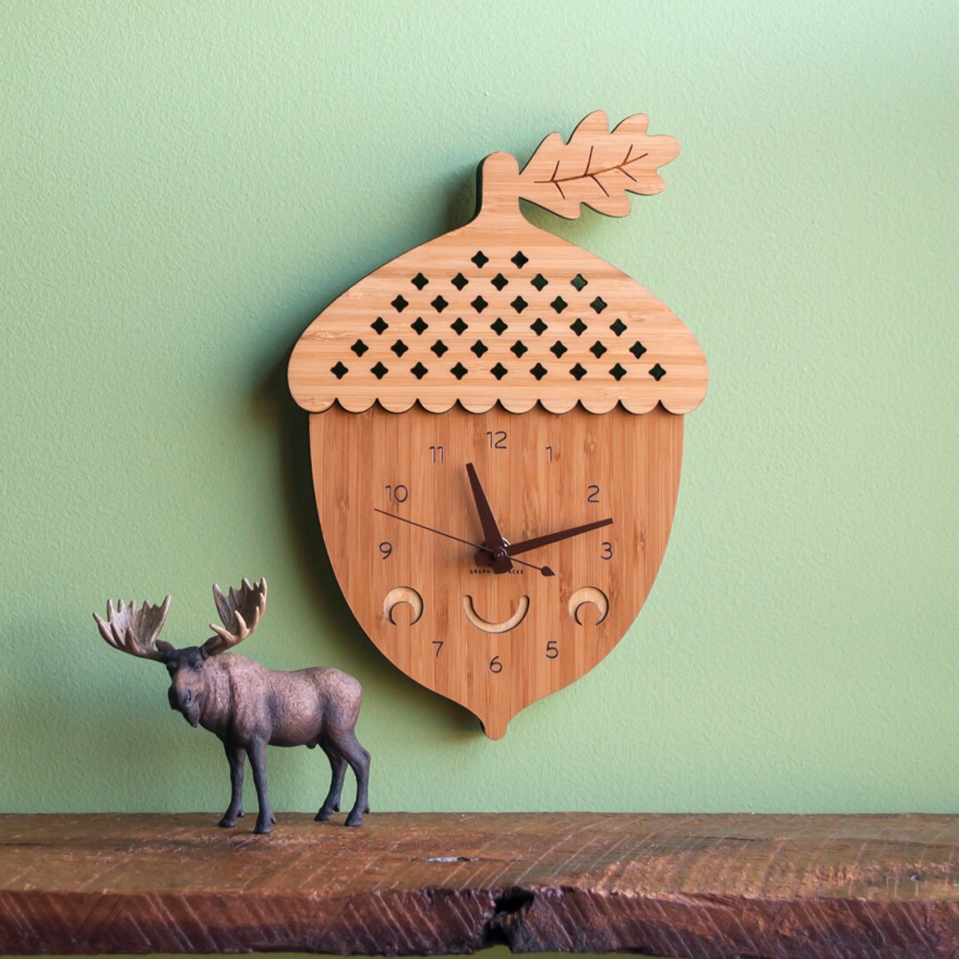 Acorn Bamboo Wood Nursery Wall Clock, Baby Kids - Etsy