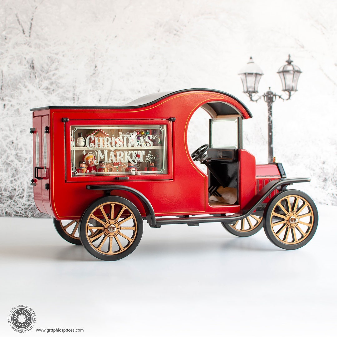 1:12 Scale Christmas Truck Model-t C-cab Miniature Display DIY Room Box ...