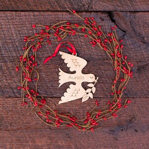 Peace Dove Bird Wood Christmas Ornament Personalized, Baby's First ...