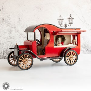 1:12 Scale Christmas Truck Model-t C-cab Miniature Display DIY Room Box ...