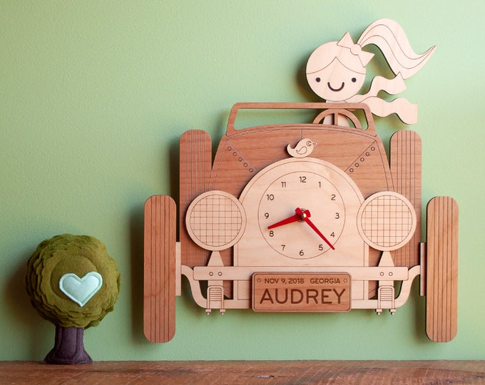 Car GIRL Wood Nursery Wall Clock Personalized, Baby Kids - Etsy