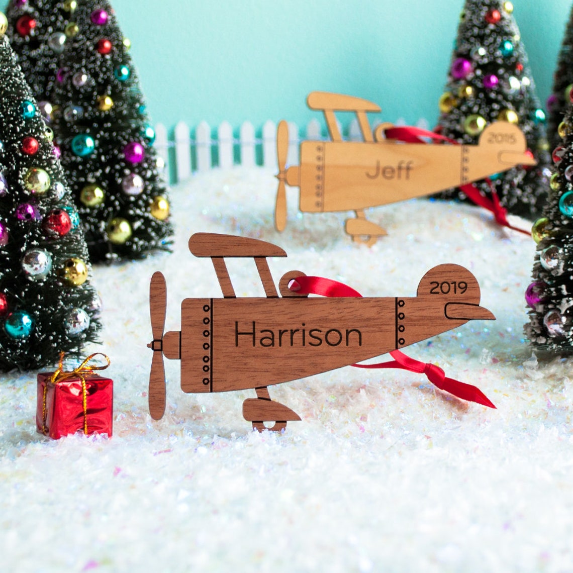 Airplane Wood Christmas Ornament Personalized Baby's | Etsy