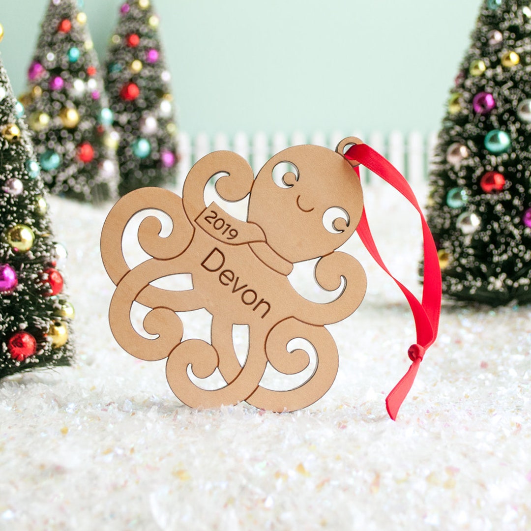 Octopus Wood Christmas Ornament Personalized, Baby's First, Kids 2025 ...