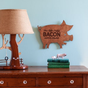 Bacon Pig Kitchen Sign: Wood Wall Hanging Farmhouse Decor, This Little ...