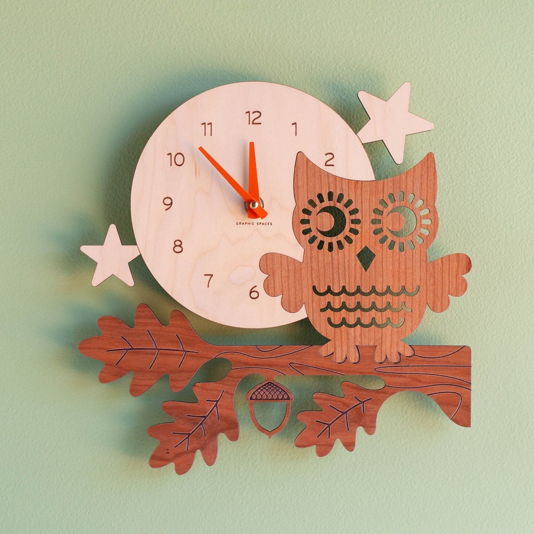 Owl Wood Wall Nursery Clock, Baby, Kids - Etsy