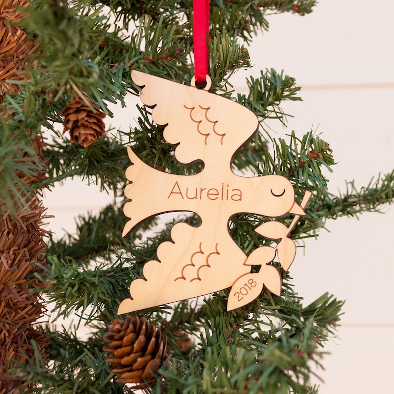 Peace Dove Bird Wood Christmas Ornament Personalized | Etsy