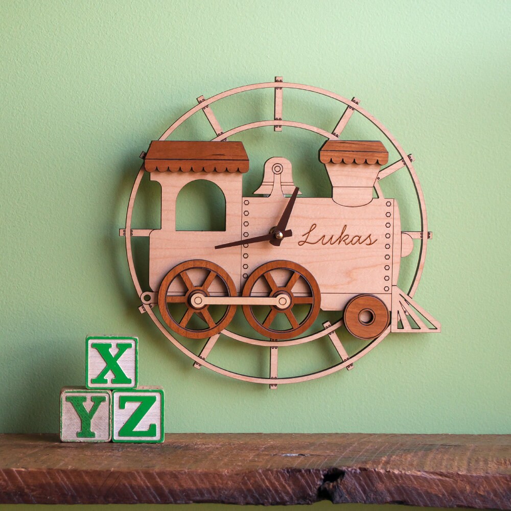 Train Wooden Nursery Wall Clock Personalized, Baby Kids - Etsy
