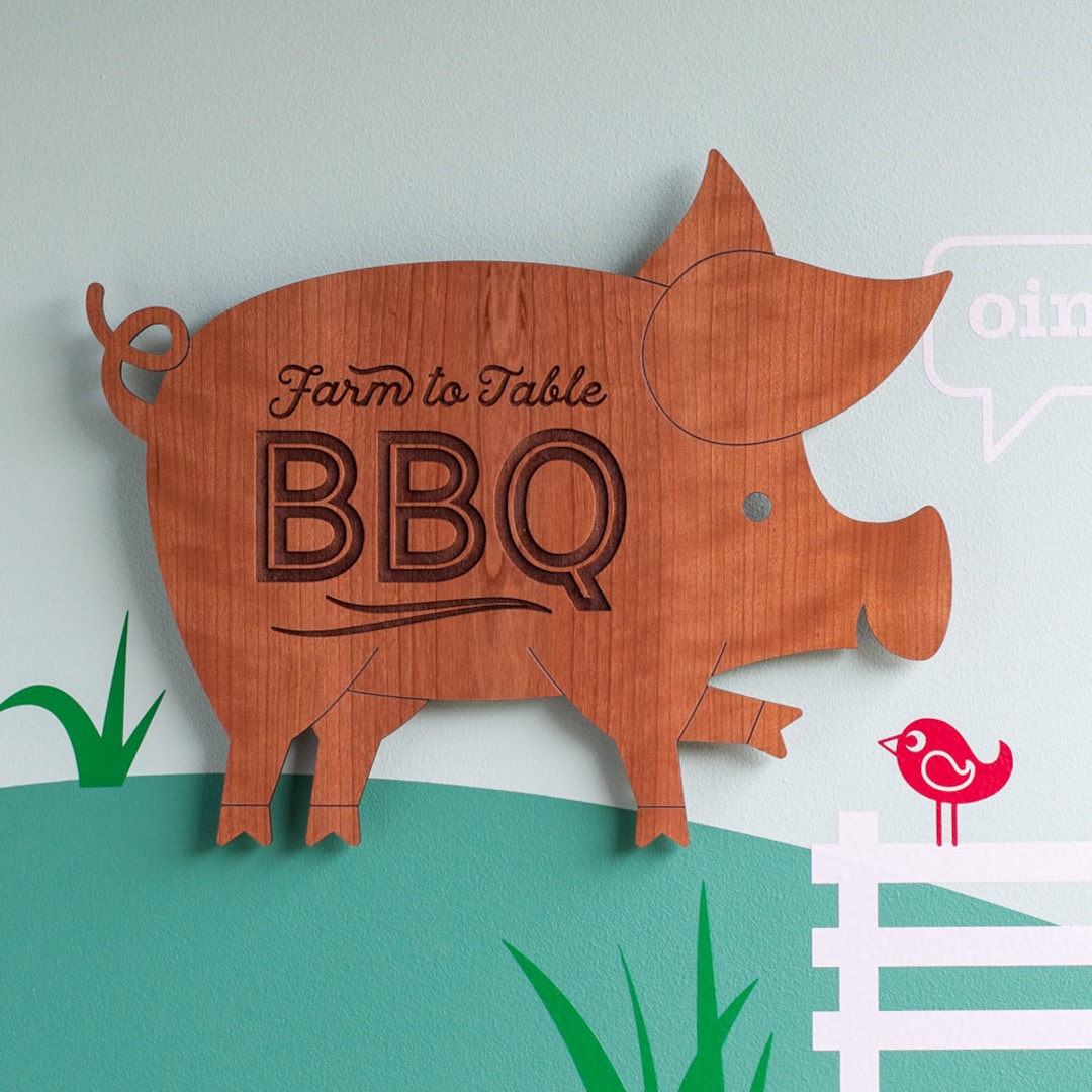 Farm to Table BBQ Pig Kitchen Sign: Wood Wall Hanging Farmhouse Decor ...