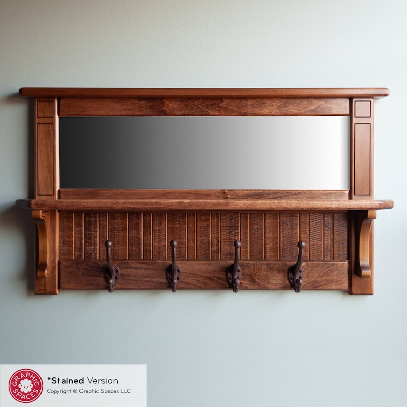 Wall Mirror Shelf & Coat Rack with Hooks Entryway Organization | Etsy