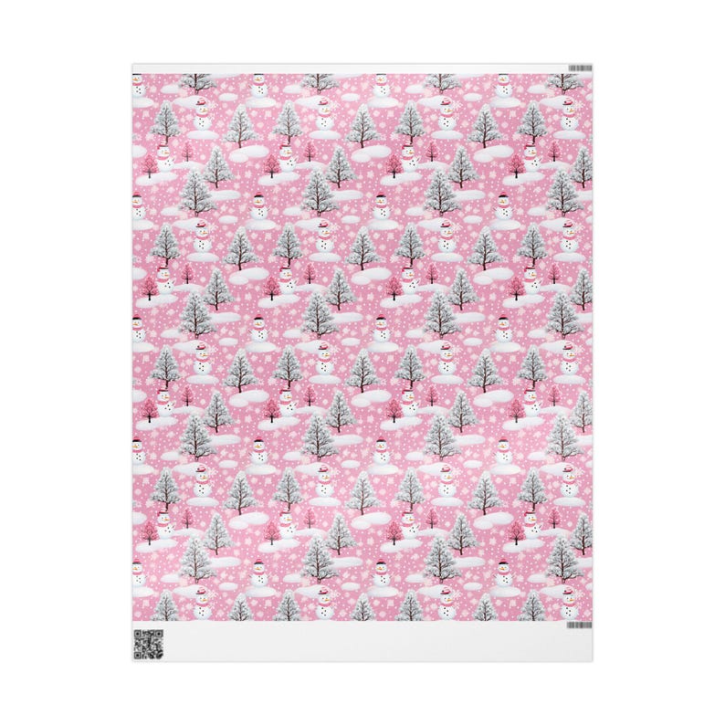 Printable Pink Christmas Wrapping Paper: Snowman & Trees (digital) - Etsy
