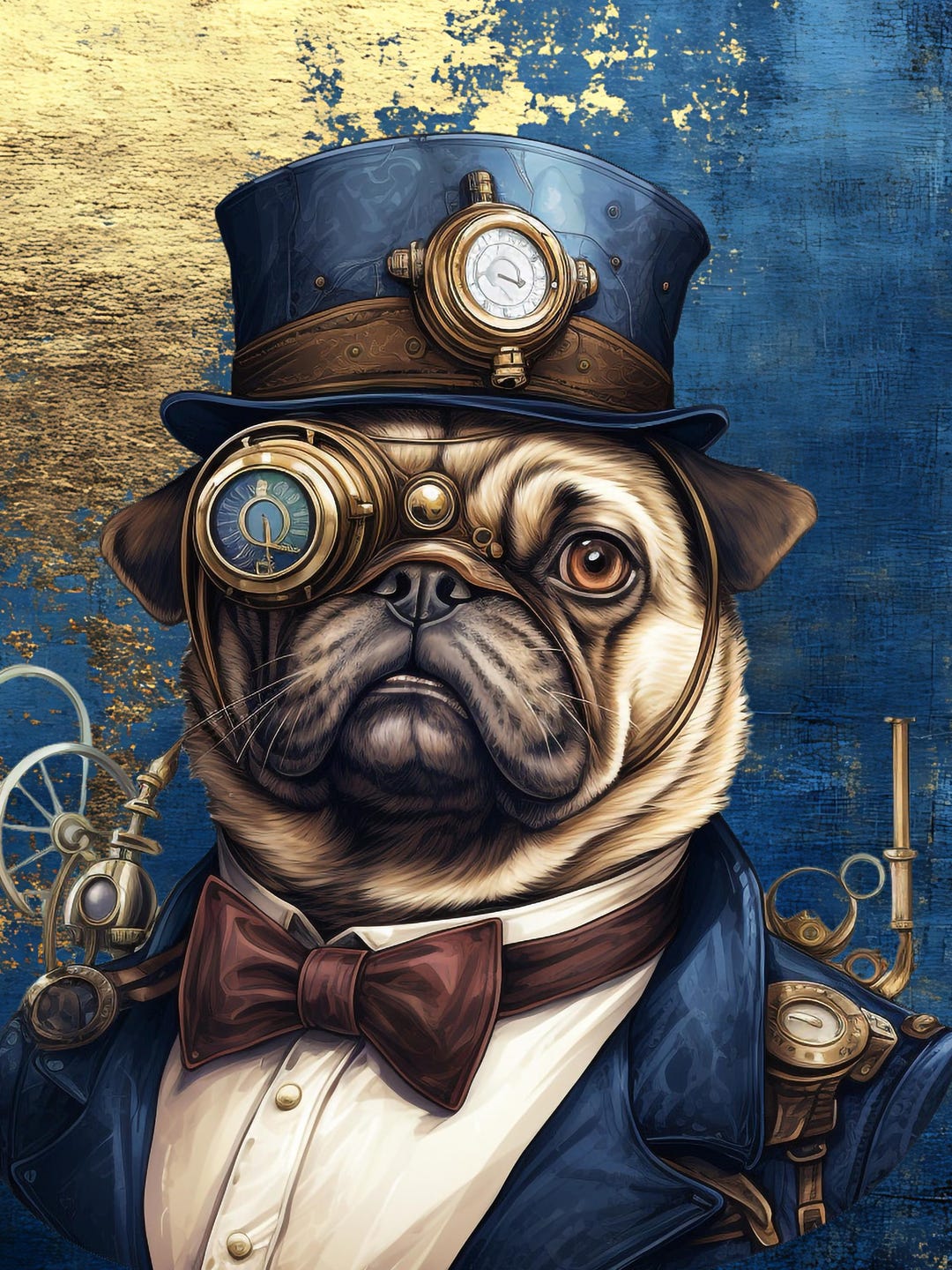 Steampunk Pug Digital Art Print – Victorian Dog Wall Decor | Quirky ...