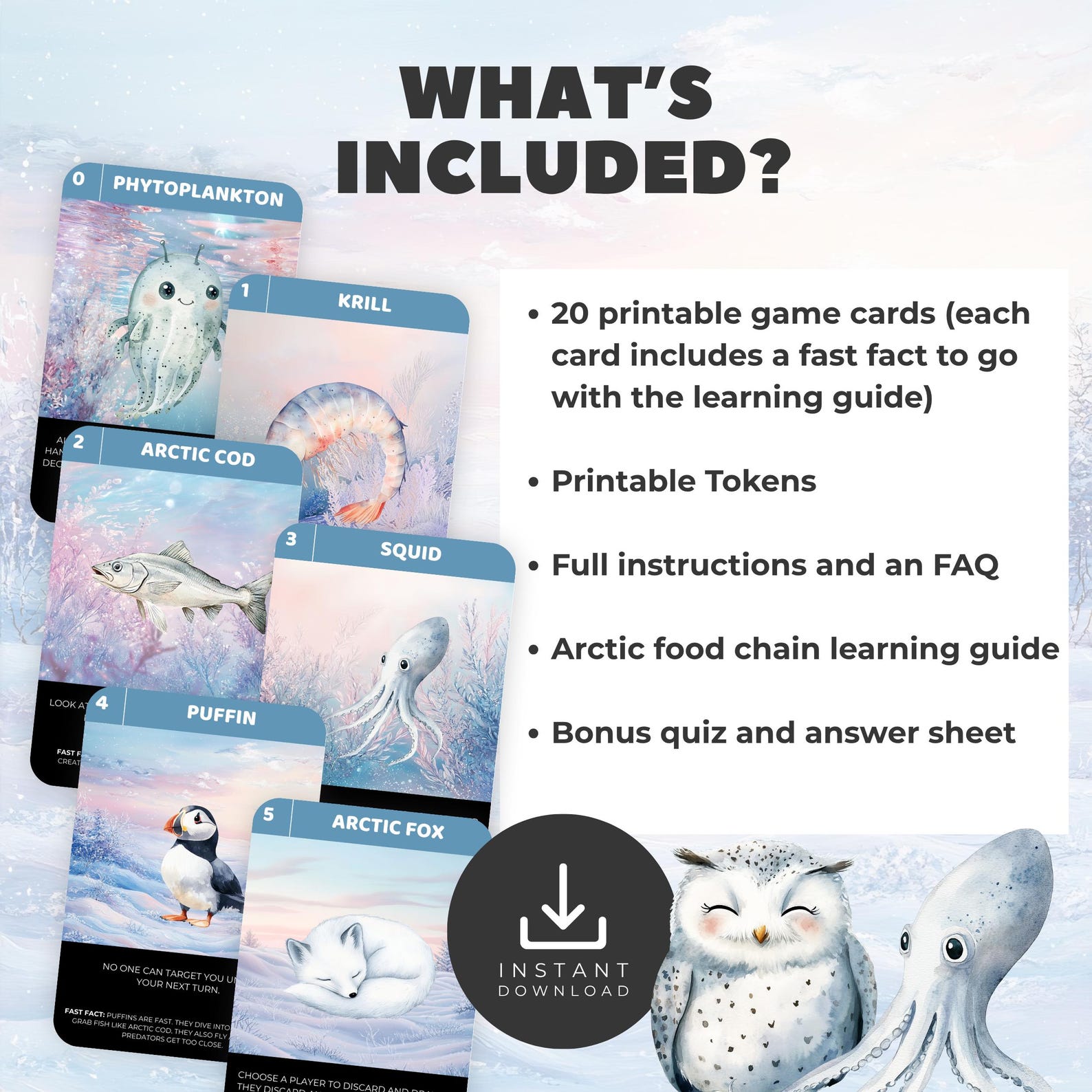 Arctic Food Chain Card Game, Printable Learning & Educational Arctic ...