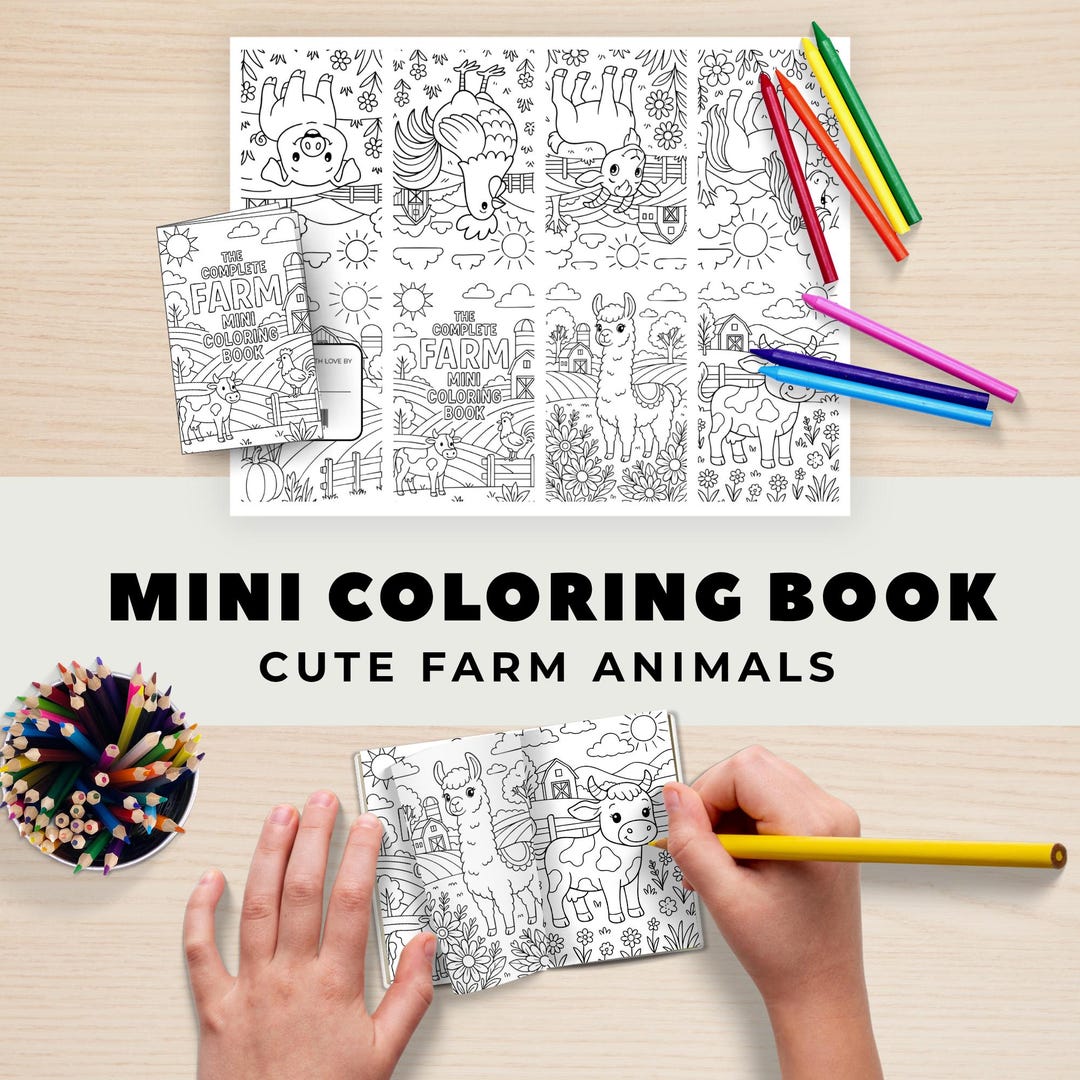 Cute Farm Animals Mini Coloring Book for Kids, Pocket Sized Barnyard ...