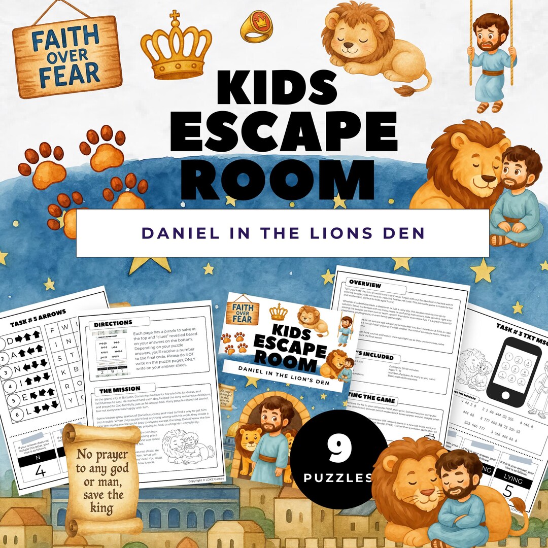 Daniel in the Lions Den Kids Escape Room, Bible Puzzle Printable Game ...