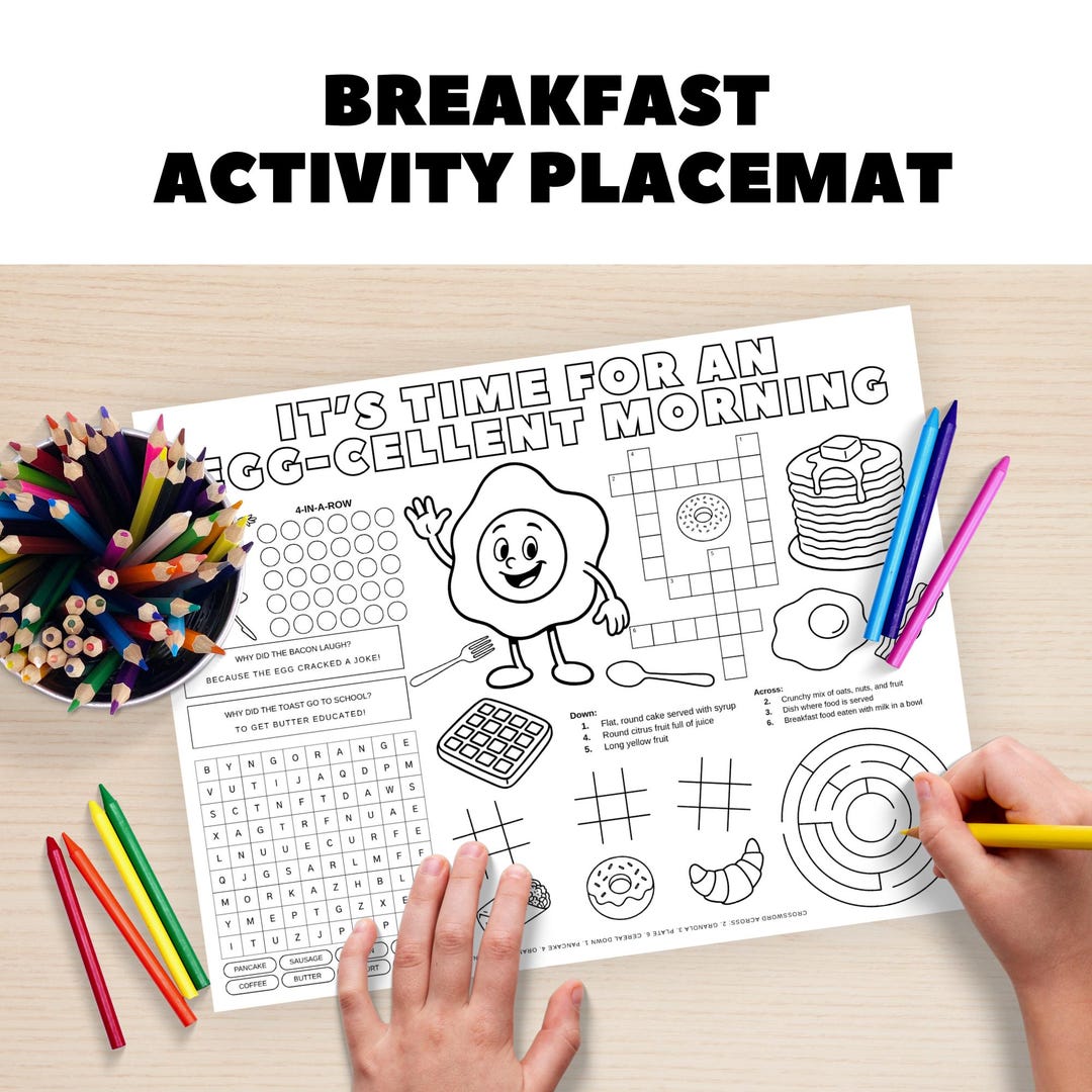 Breakfast Coloring Activity Placemat for Kids, Printable Fun Morning ...