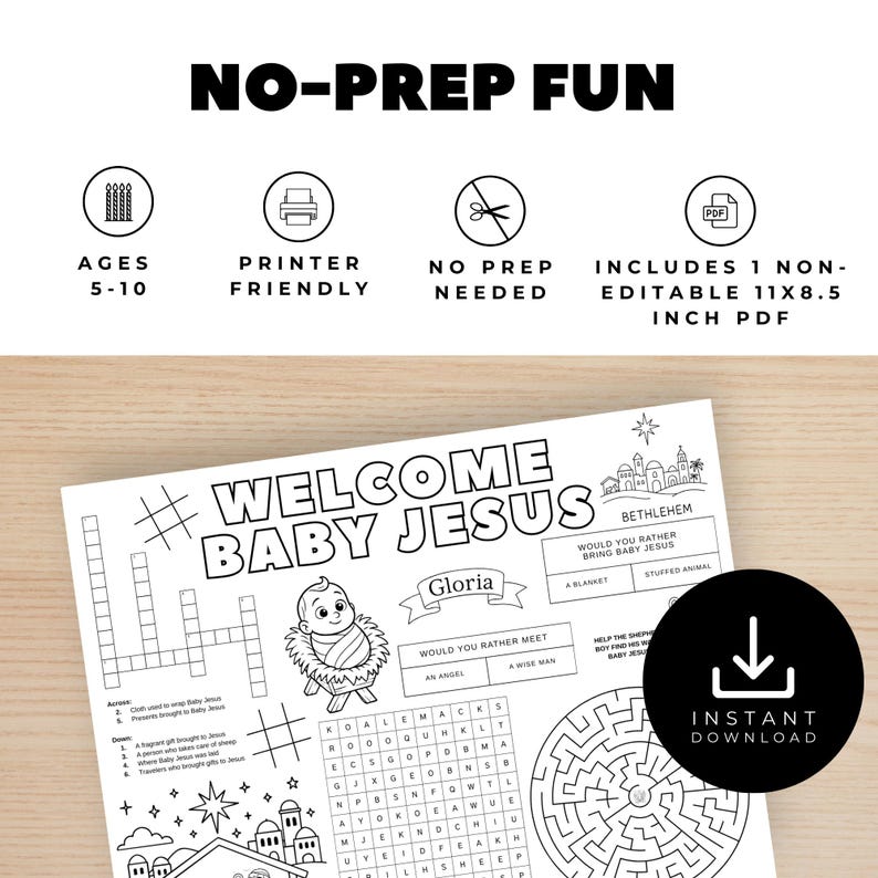 Nativity Activity Placemat, Kids Christian Christmas Printable, Bible ...