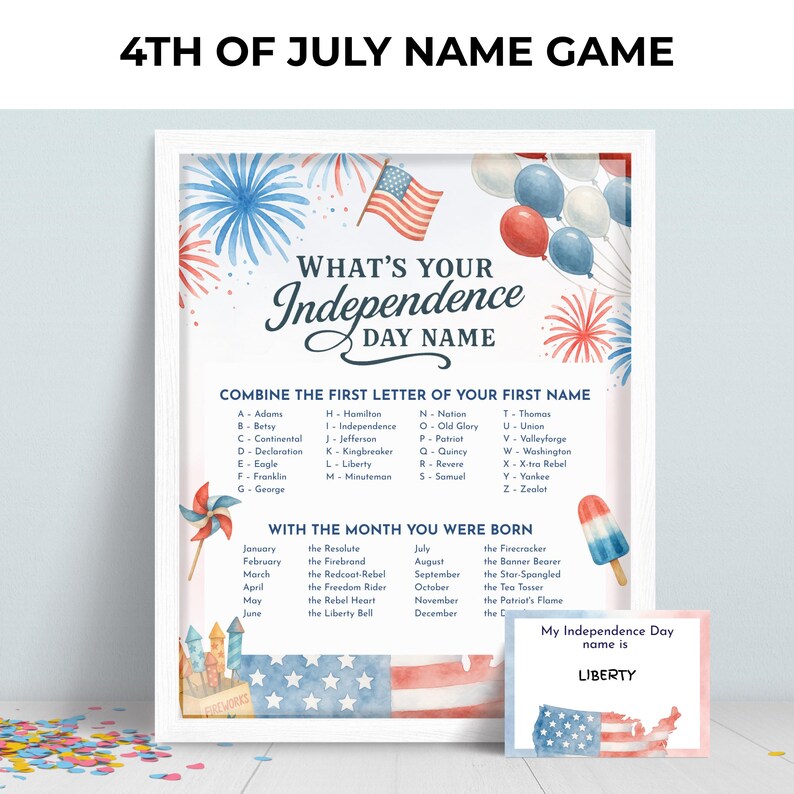 What’s Your Independence Day Name Game, Instant Download, July Fourth ...