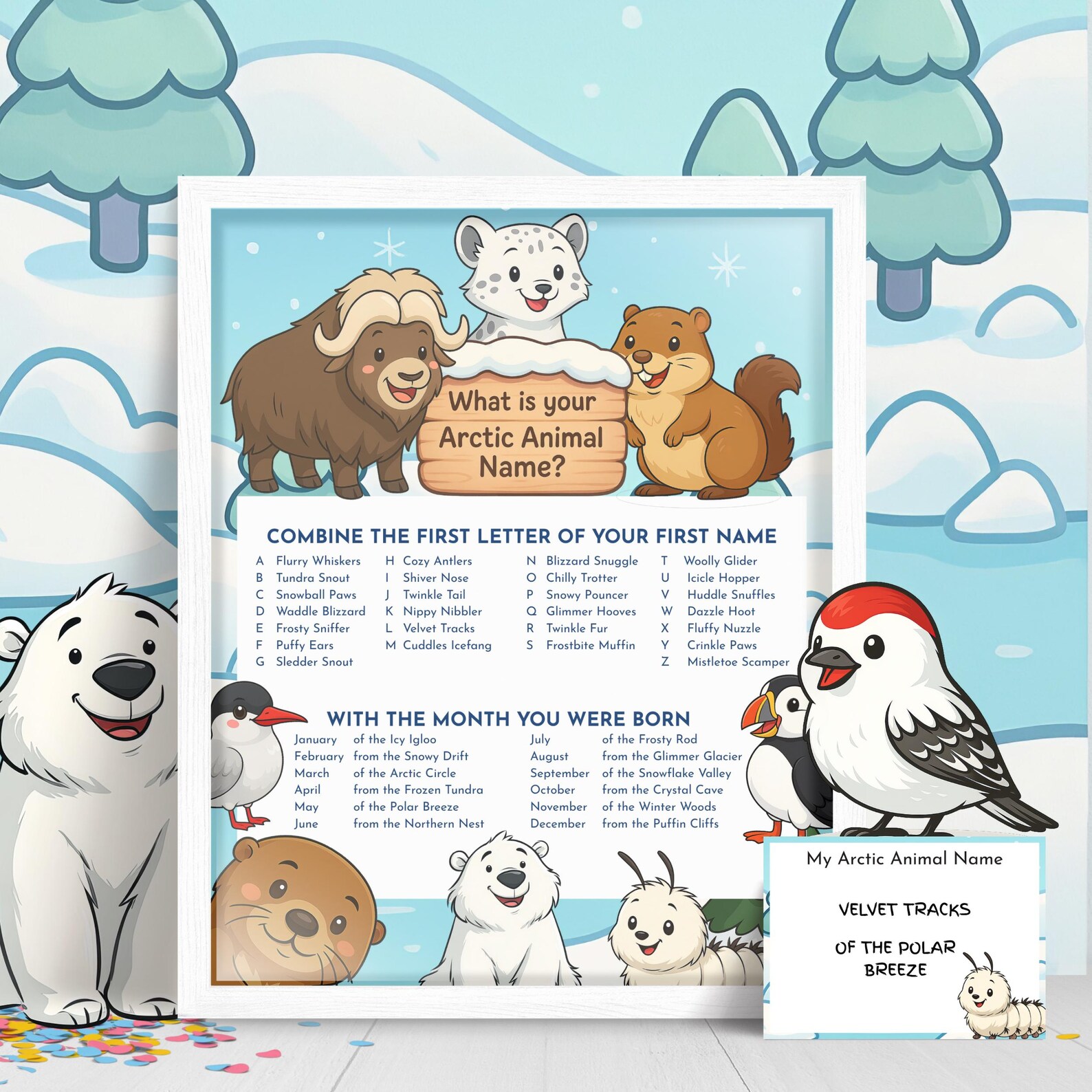 Arctic Animal Name Game Printable, Winter Kids Activity, Cute Alias ...