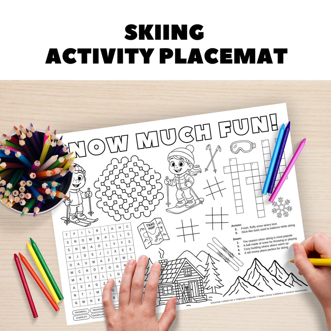 Kids Skiing Activity Placemat Printable, Winter Sports Games, Outdoor ...