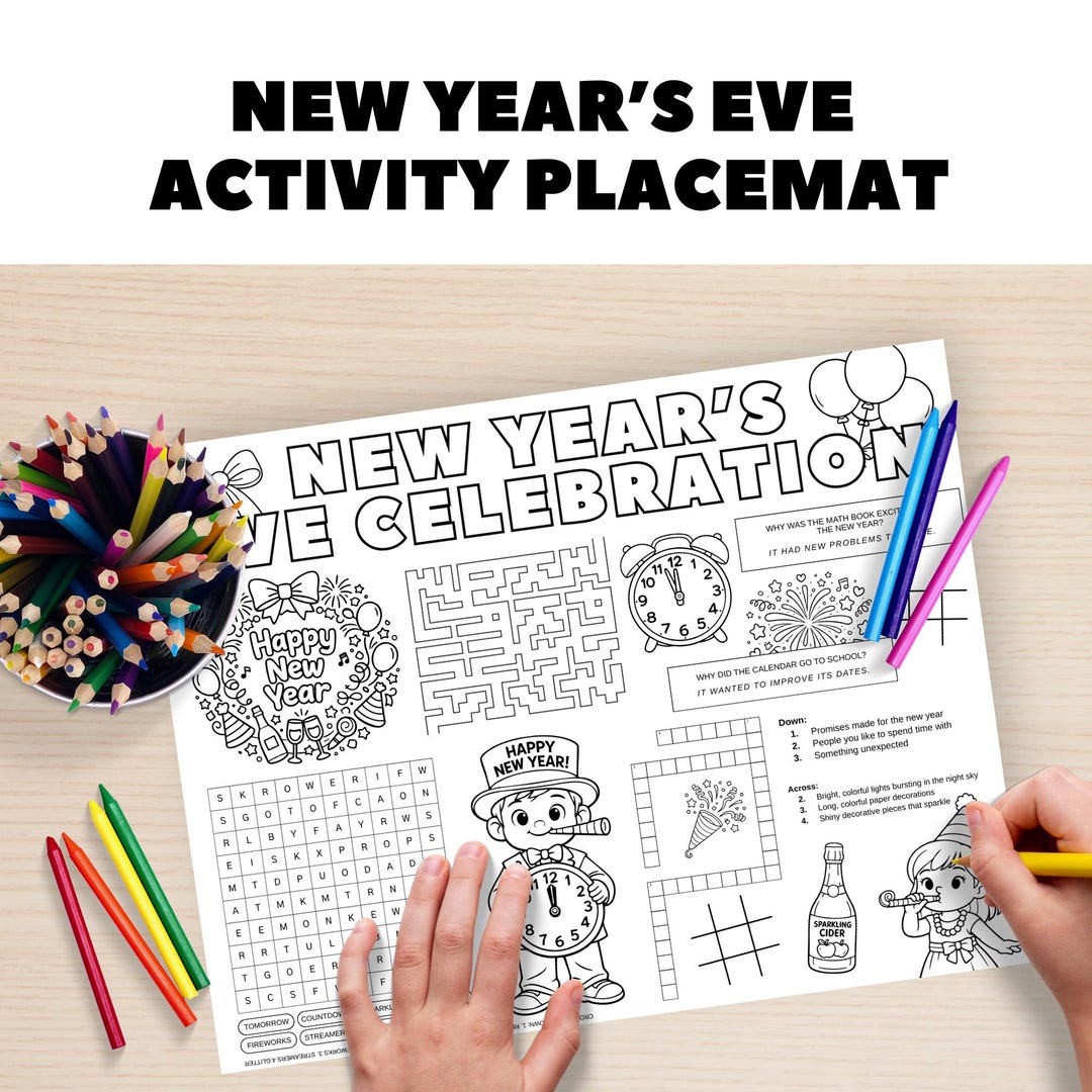 New Year’s Eve Kids Activity Placemat Printable, Instant Download, Fun ...