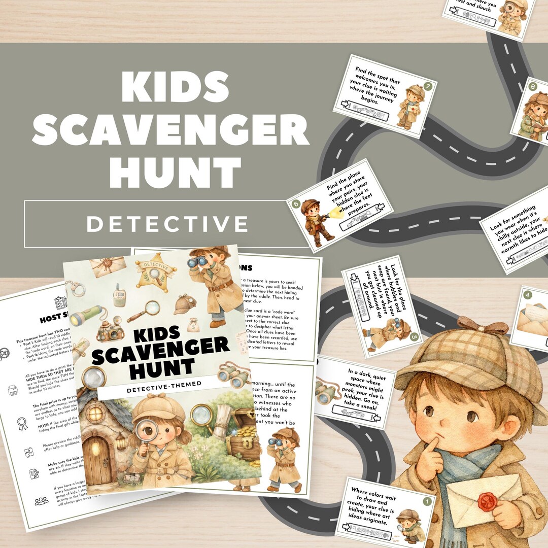 Detective Scavenger Hunt, Kids Printable Indoor Treasure Hunt, Mystery ...