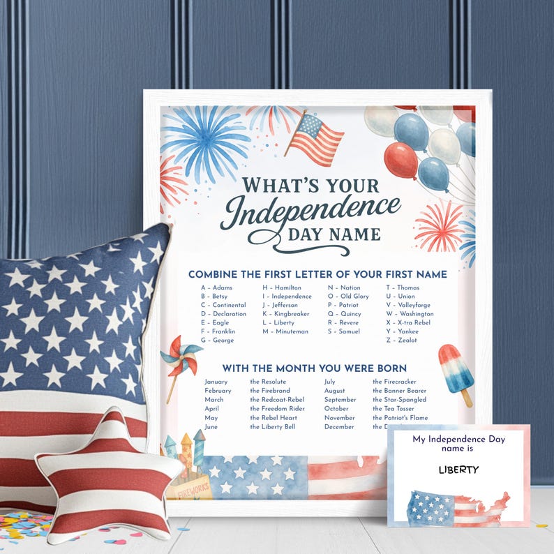 What’s Your Independence Day Name Game, Instant Download, July Fourth ...
