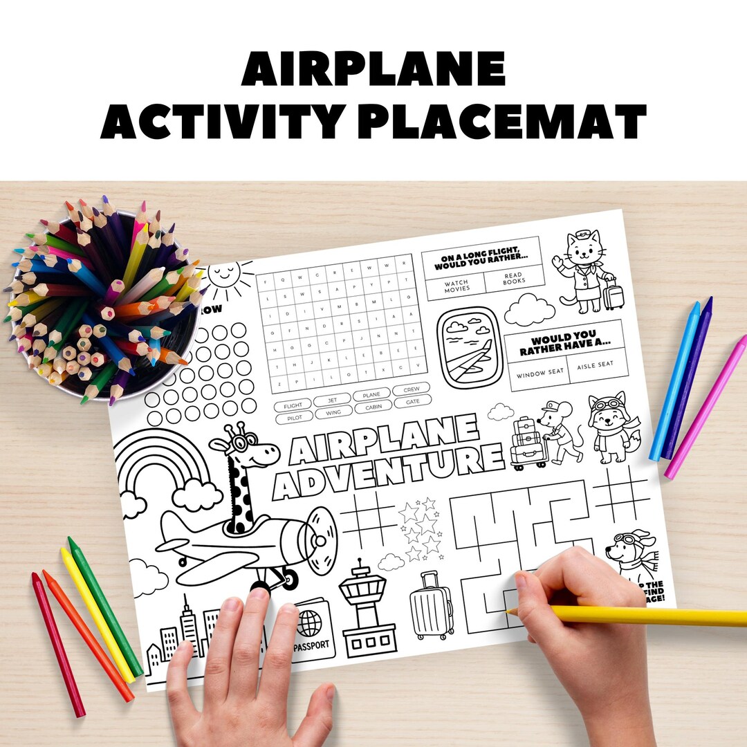 Airplane Activity Placemat, Instant Download, Kids Printable Travel ...