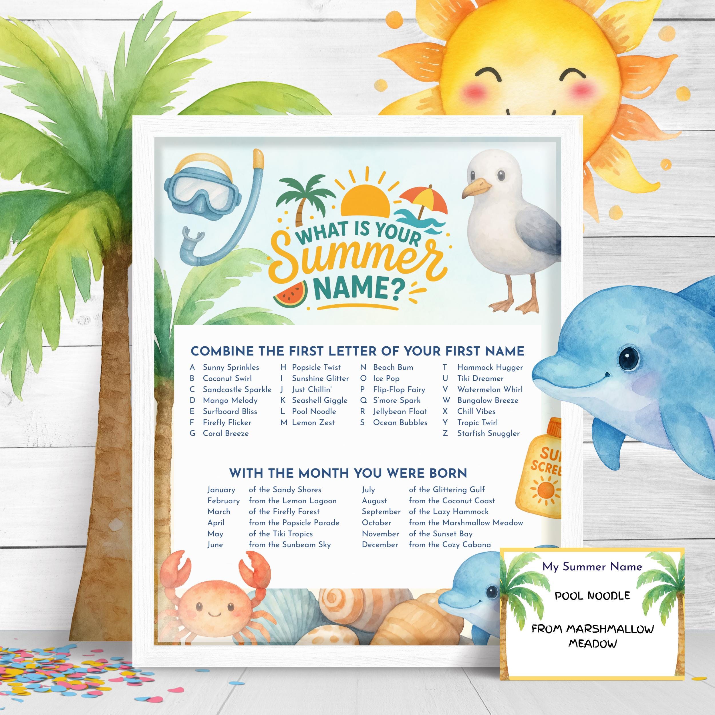 What’s Your Summer Name Game Printable, Instant Download, Beach Party ...