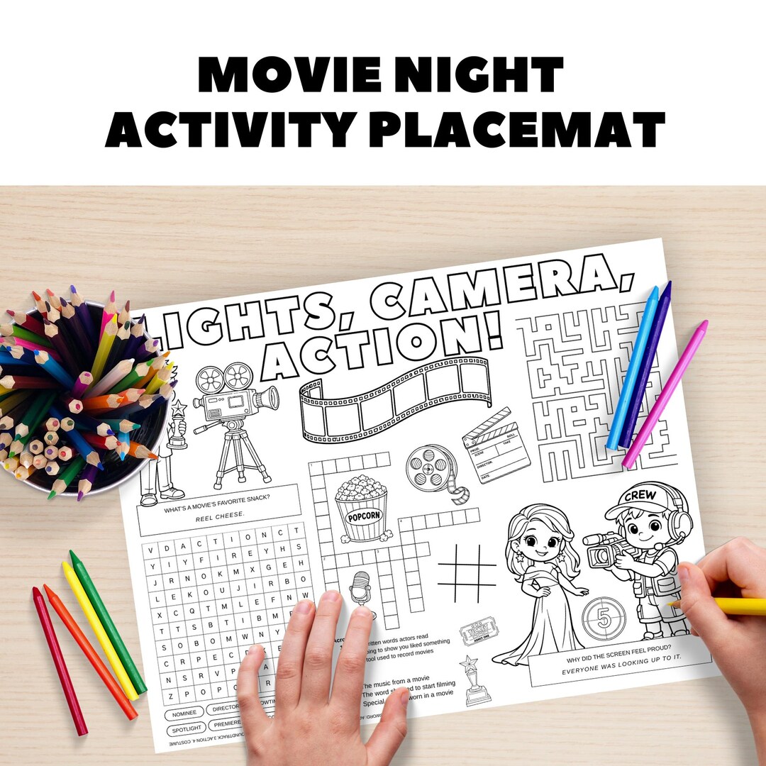 Movie Night Activity Placemat Printable, Kids Film-themed Games ...