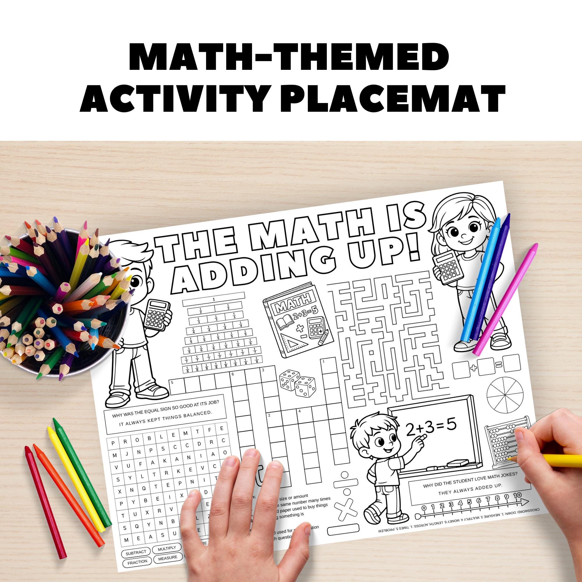 Math Activity Placemat, Kids Printable, Fun Arithmetic Games, Puzzles ...