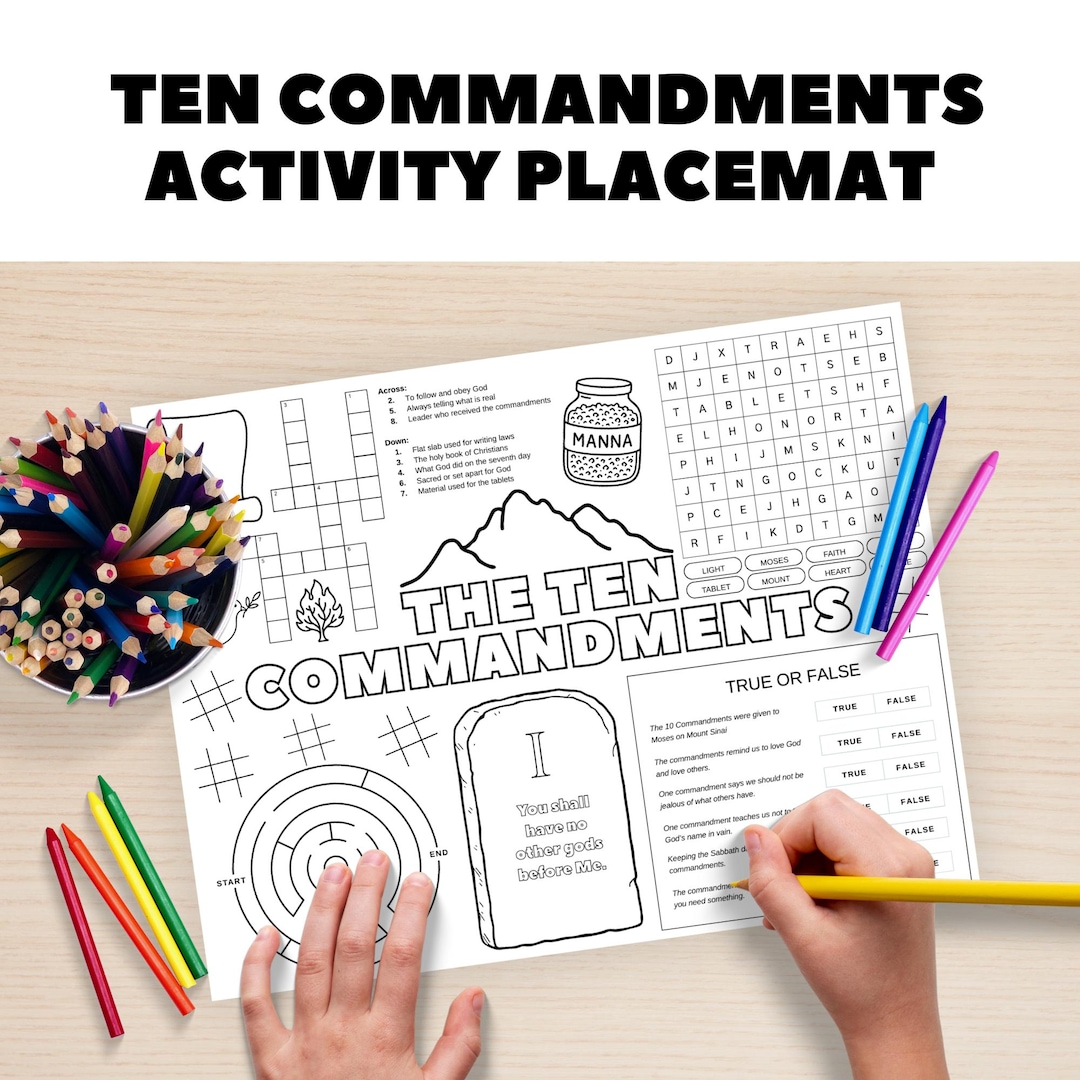 Ten Commandments Kids Activity Mat, Christian Bible Printable Placemat ...