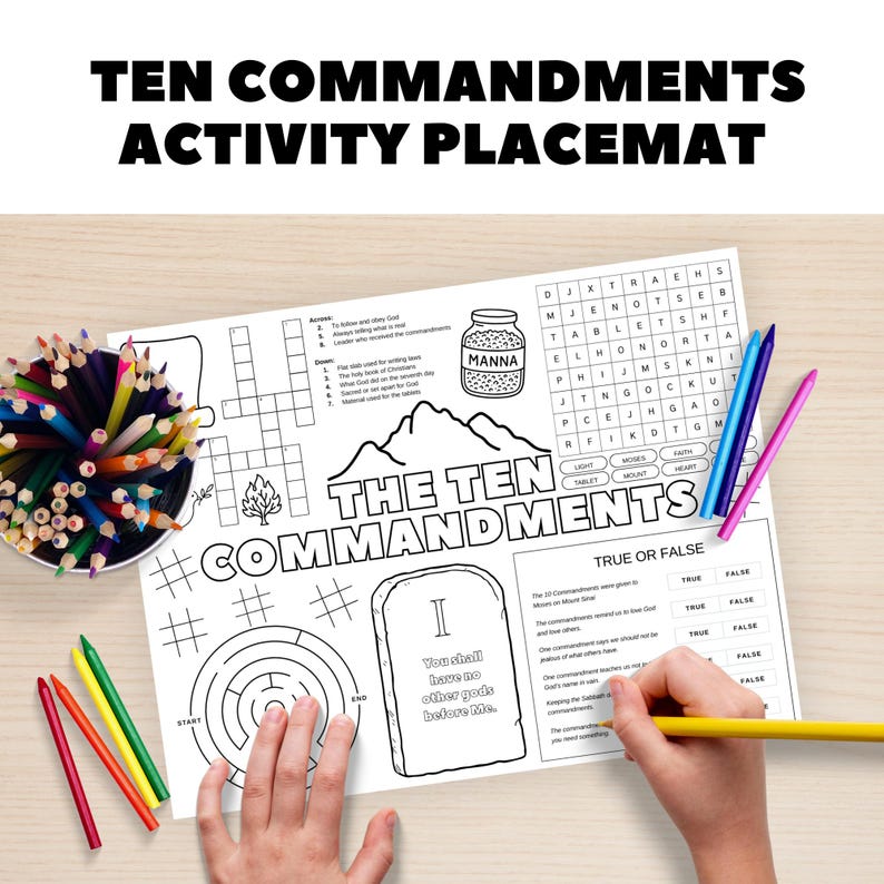 Ten Commandments Kids Activity Mat Christian Bible Printable Placemat