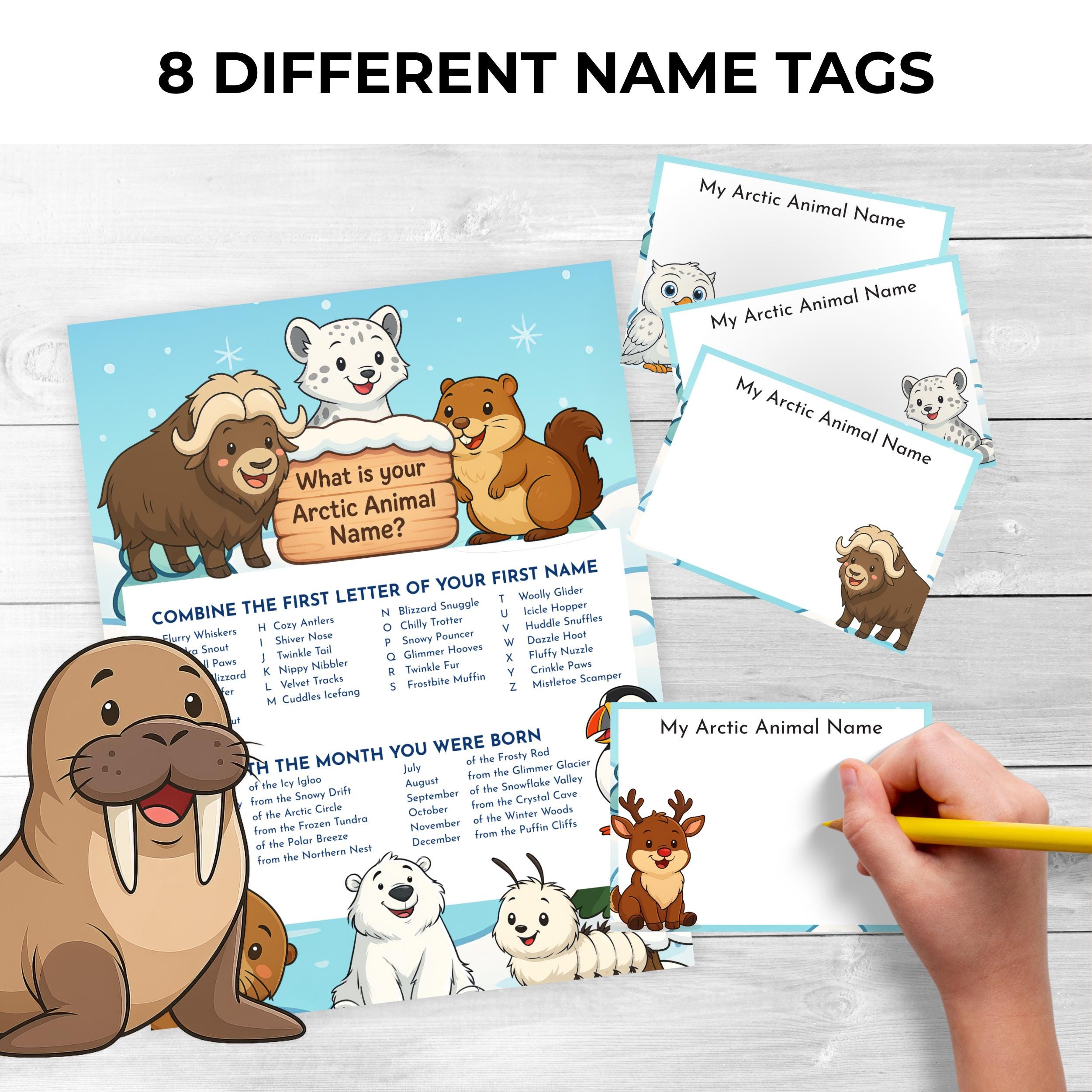 Arctic Animal Name Game Printable, Winter Kids Activity, Cute Alias ...