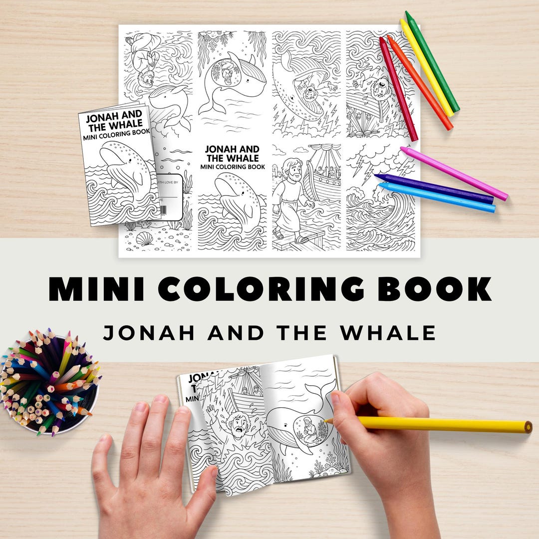 Jonah and the Whale Mini Coloring Book for Kids, Bible Story Lesson ...