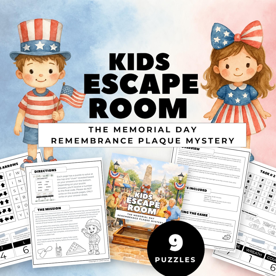 Memorial Day Kids Escape Room Game, Patriotic Puzzle Adventure ...