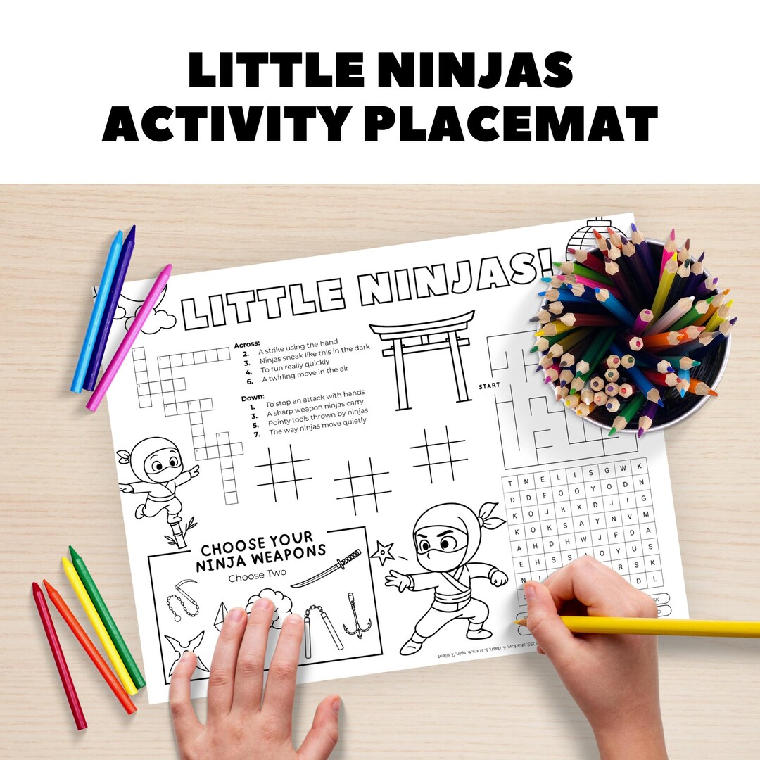 Ninja Activity Placemat Printable, Kids Fun Party Games With Mazes ...