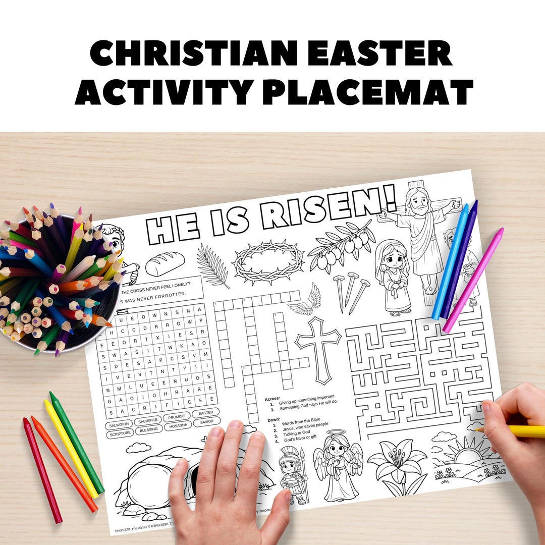 Christian Easter Kids Activity Placemat, He is Risen Printable, Sunday ...