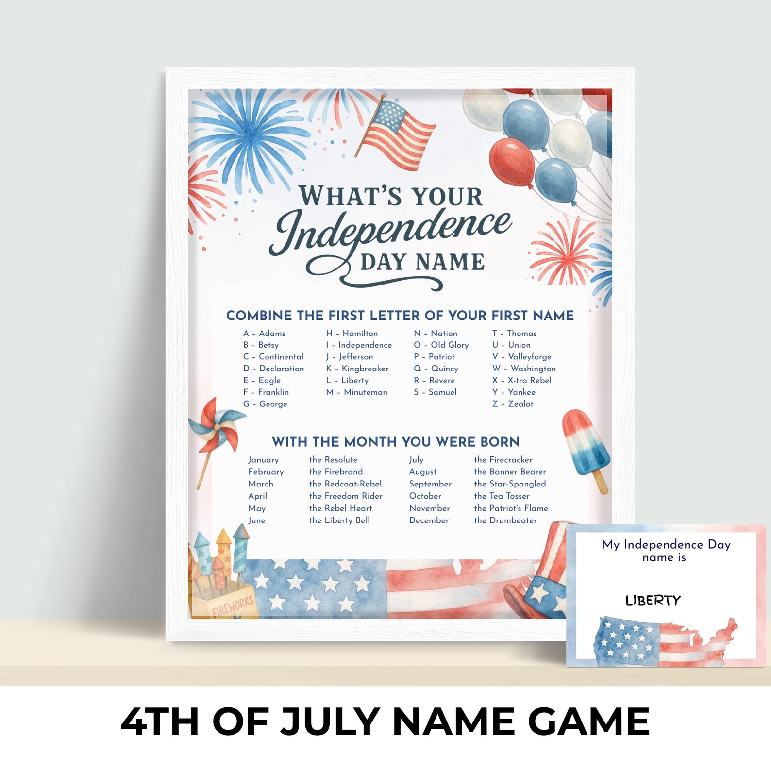 What’s Your Independence Day Name Game, Instant Download, July Fourth ...