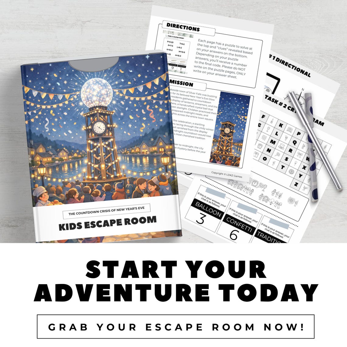 New Years Eve Kids Escape Room, Printable Countdown Mystery Game, Fun ...