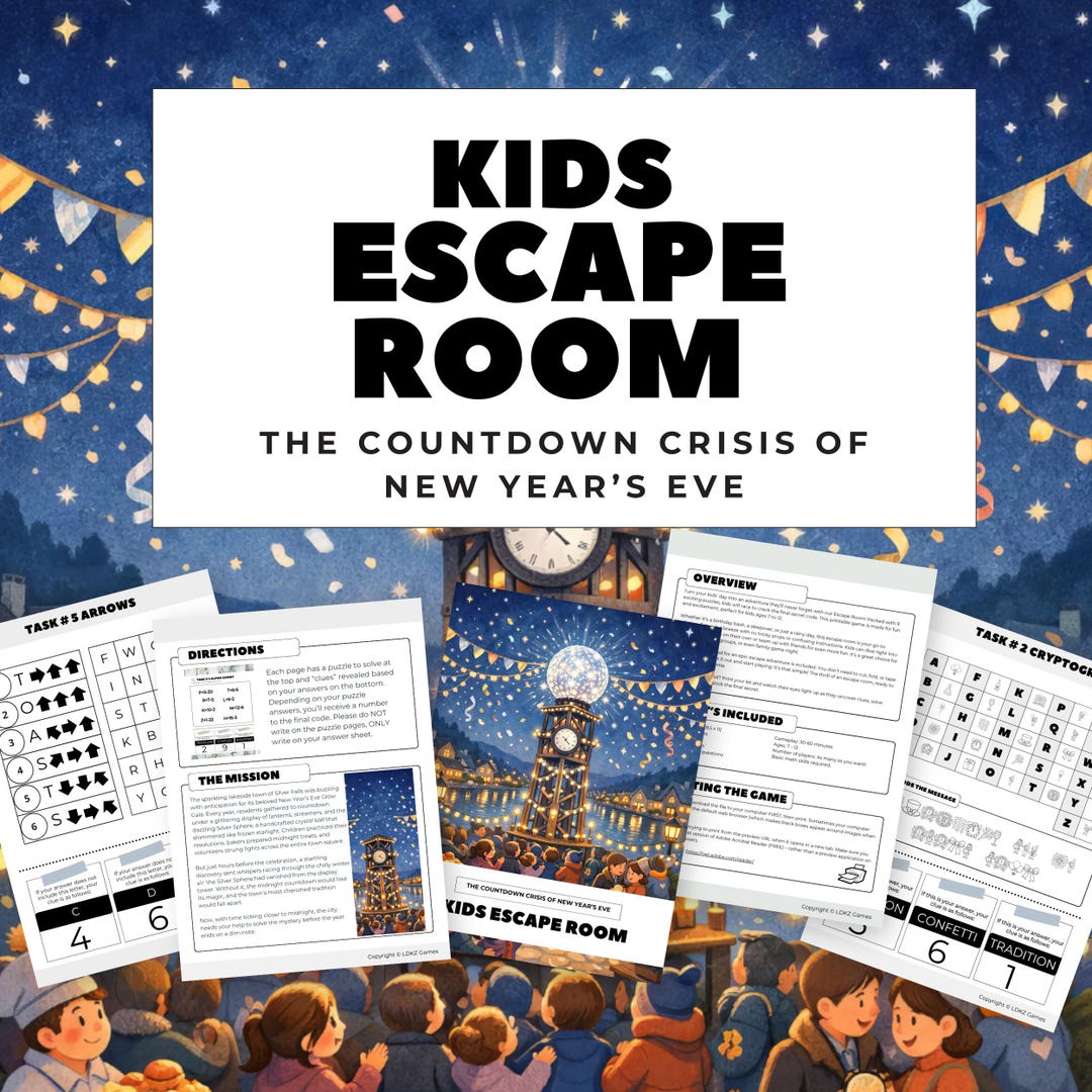 New Years Eve Kids Escape Room, Printable Countdown Mystery Game, Fun ...