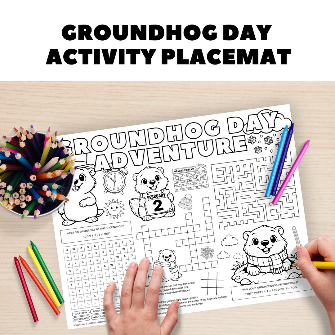 Groundhog Day Kids Activity Placemat, February Animal Weather ...