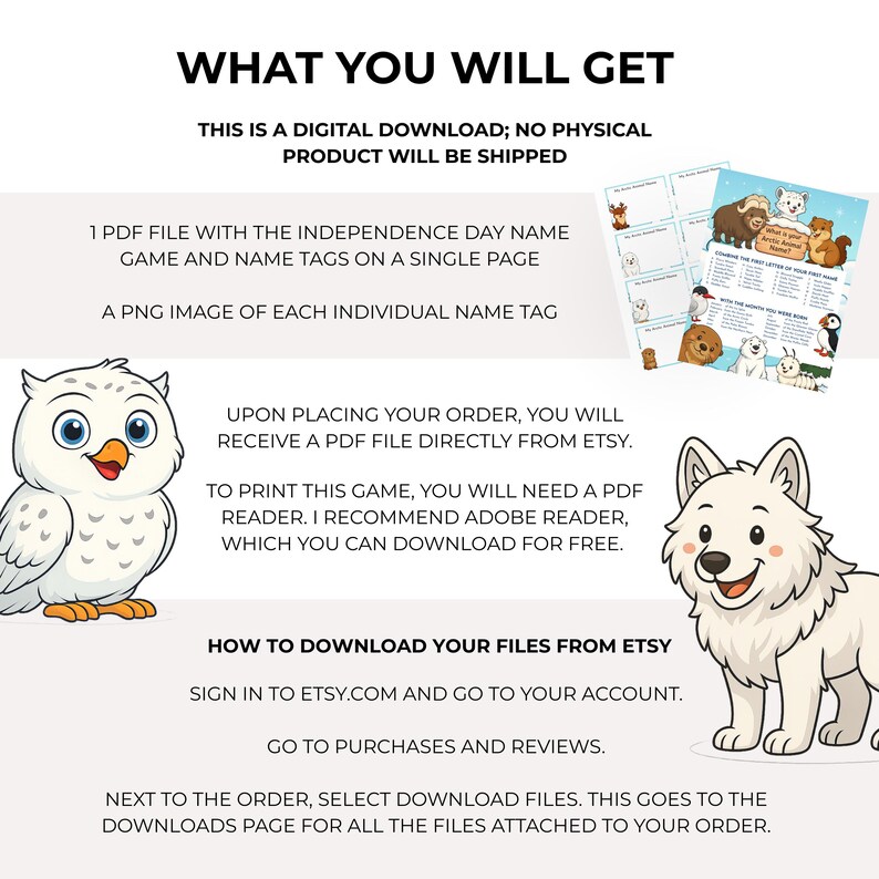 Arctic Animal Name Game Printable, Winter Kids Activity, Cute Alias ...